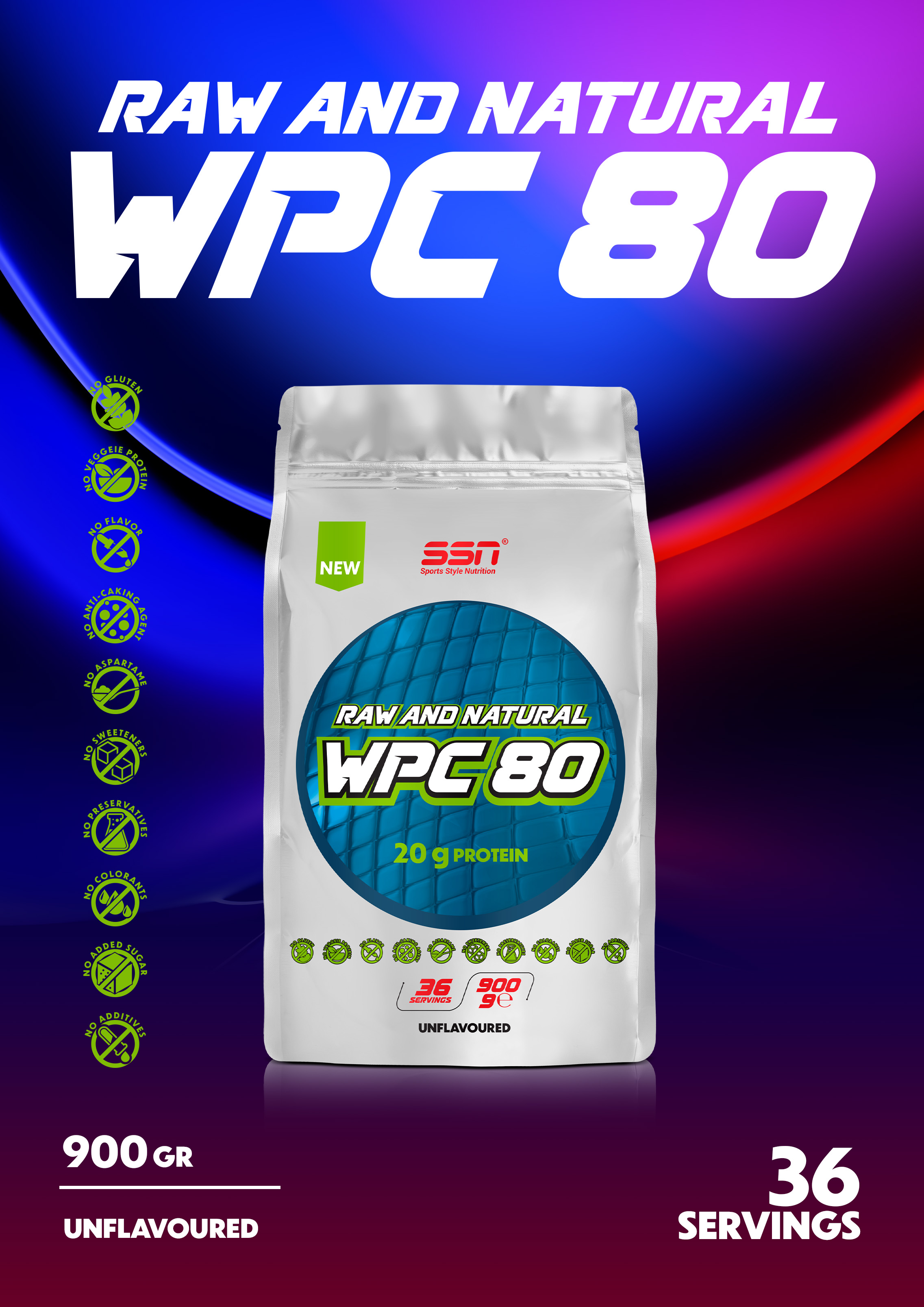 SSN Sports Style Nutrition Raw and Natural WPC 80 Protein Tozu 900 gram